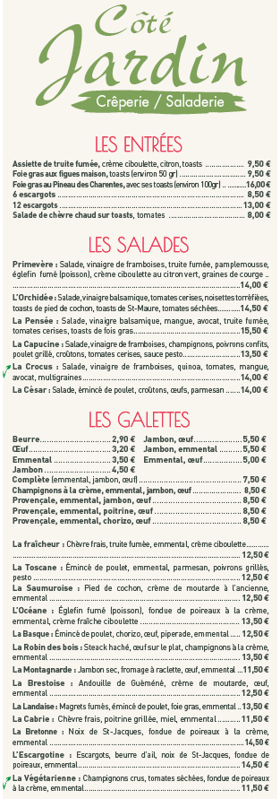 Notre carte | Restaurant Côté Jardin